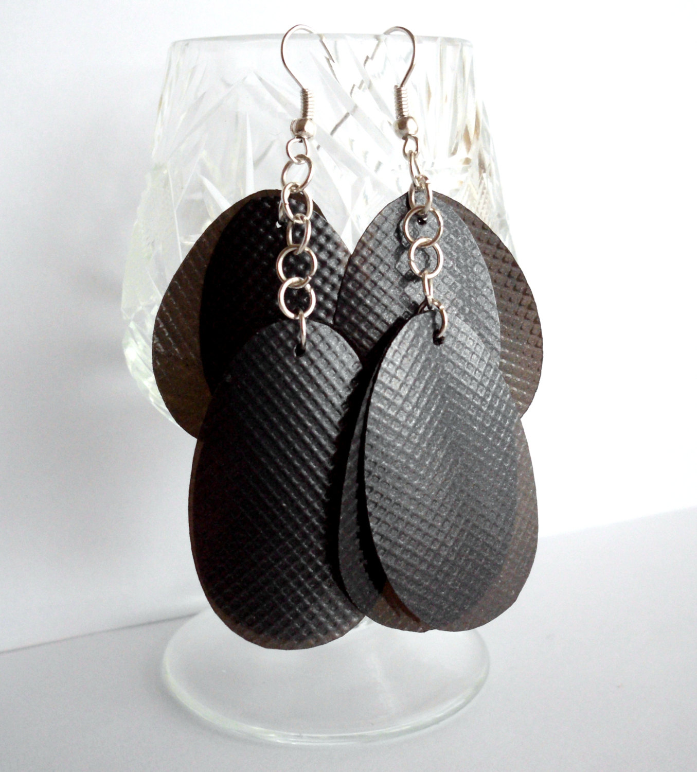 Upcycled Jewelry: Black Long Earrings Made Of Recycled Plastic Bottle ...