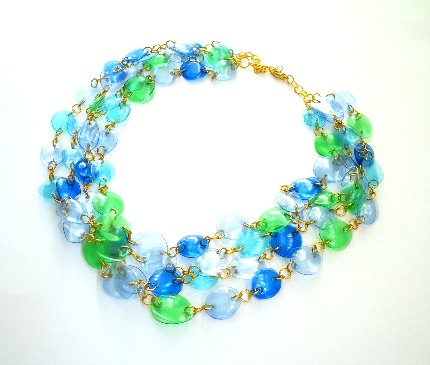 Statement Necklace Handmade Of Recycled Plastic Bottles In Blue & Green ...